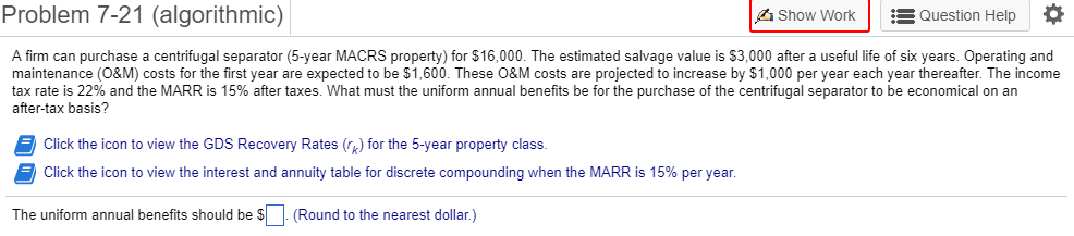 Solved Problem 7-21 (algorithmic) i Show WorkE Question Help | Chegg.com