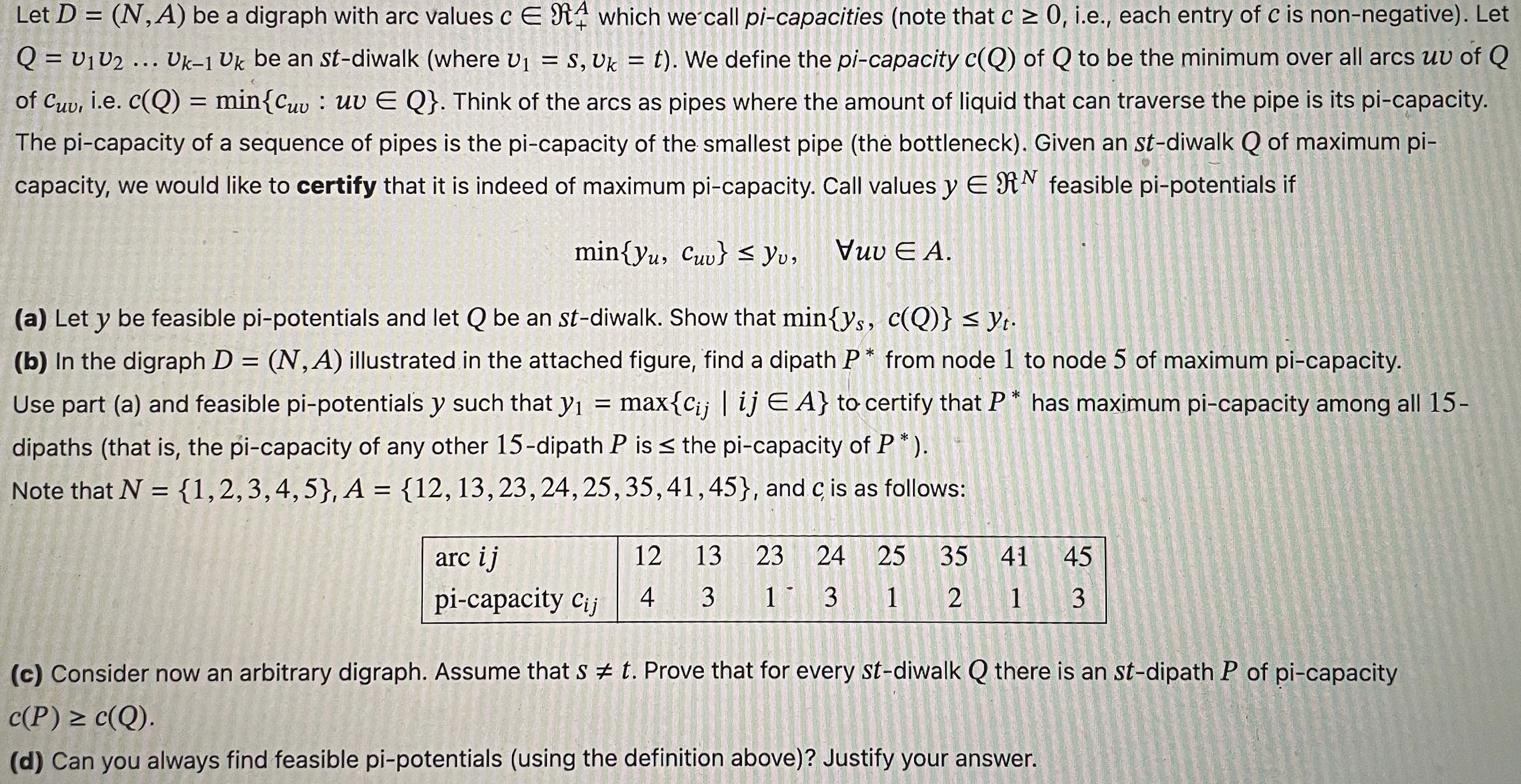 Solved Let D=(N,A) be a digraph with arc values c∈ℜ+A which | Chegg.com