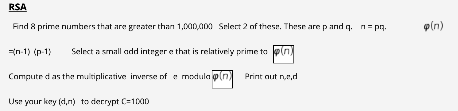 Solved RSA Find 8 prime numbers that are greater than | Chegg.com