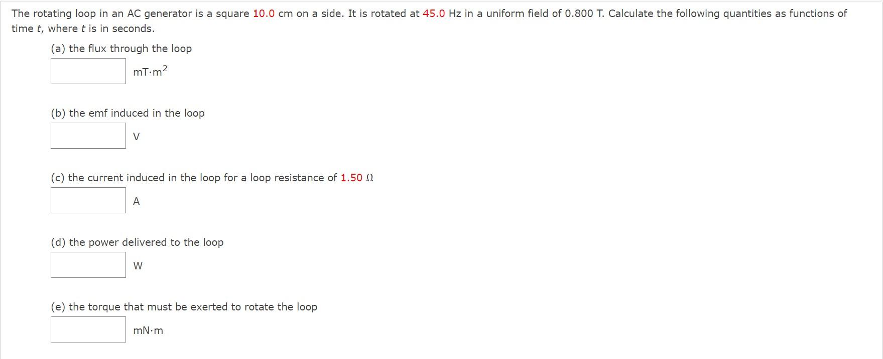 Solved The rotating loop in an AC generator is a square 10.0 | Chegg.com