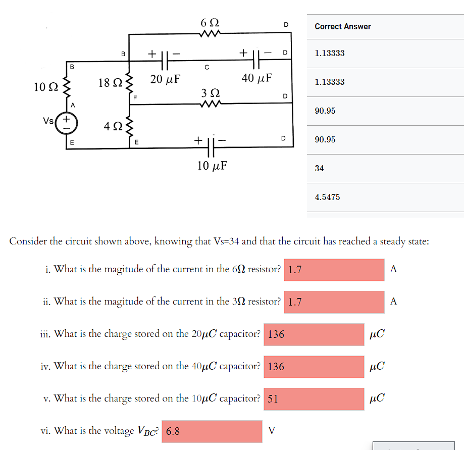 Solved Consider the circuit shown above, knowing that Vs=34 | Chegg.com