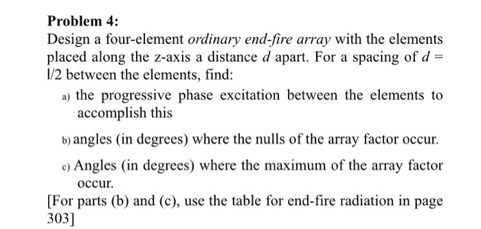 Solved Design a four-element ordinary end-fire array with | Chegg.com