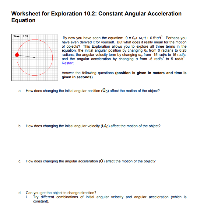 Solved Worksheet for Exploration 10.2: Constant Angular | Chegg.com