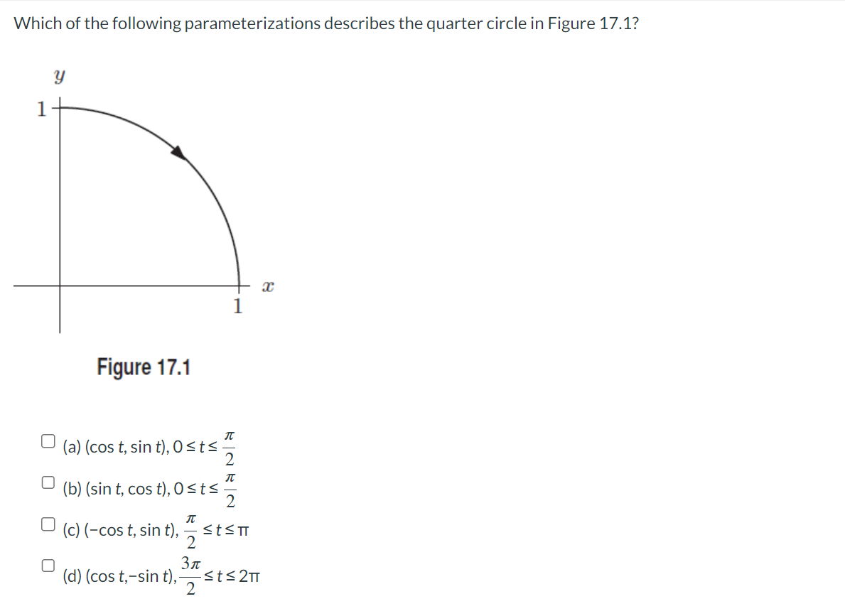 Solved Which of the following parameterizations describes | Chegg.com