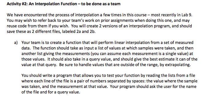 Solved Activity #2: An Interpolation Function-to be done as | Chegg.com