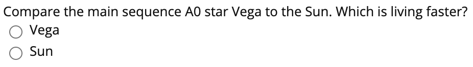 Solved Compare the main sequence AO star Vega to the Sun. | Chegg.com