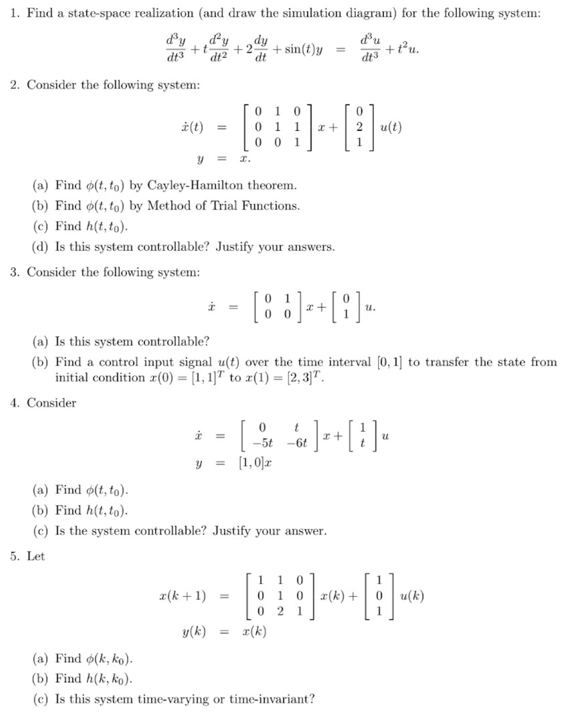 Solved 1 Find A State Space Realization And Draw The