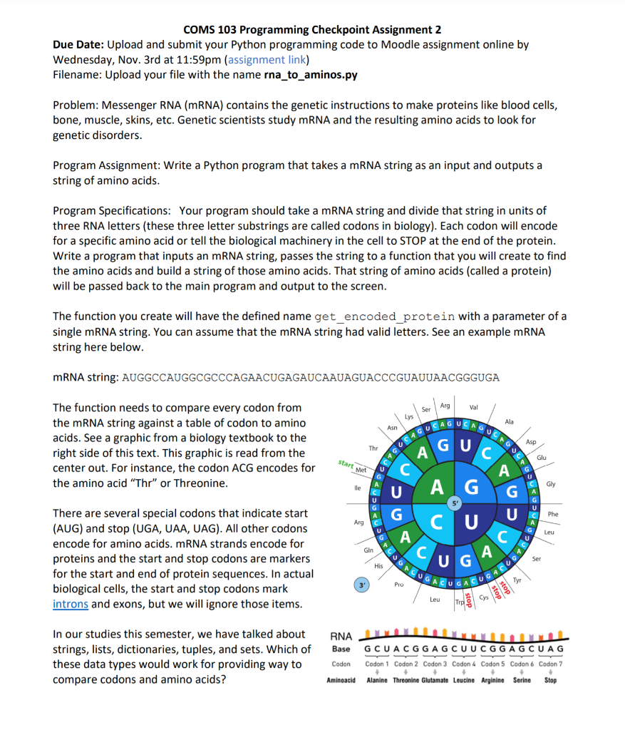 Solved COMS 103 Programming Checkpoint Assignment 2 Due | Chegg.com