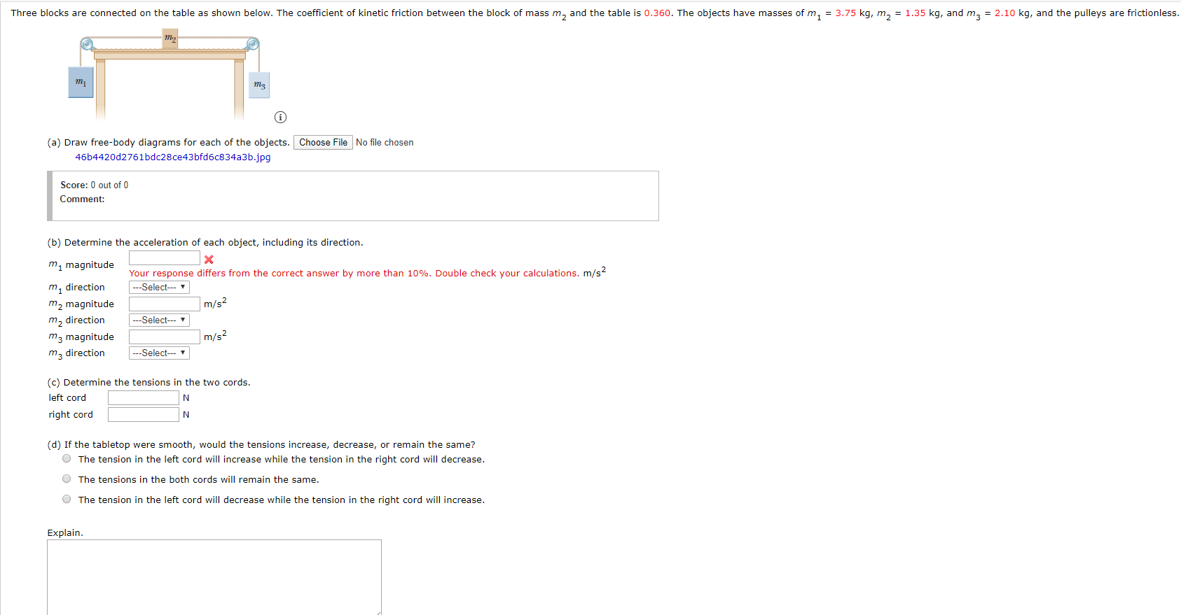 Solved Three blocks are connected on the table as shown | Chegg.com