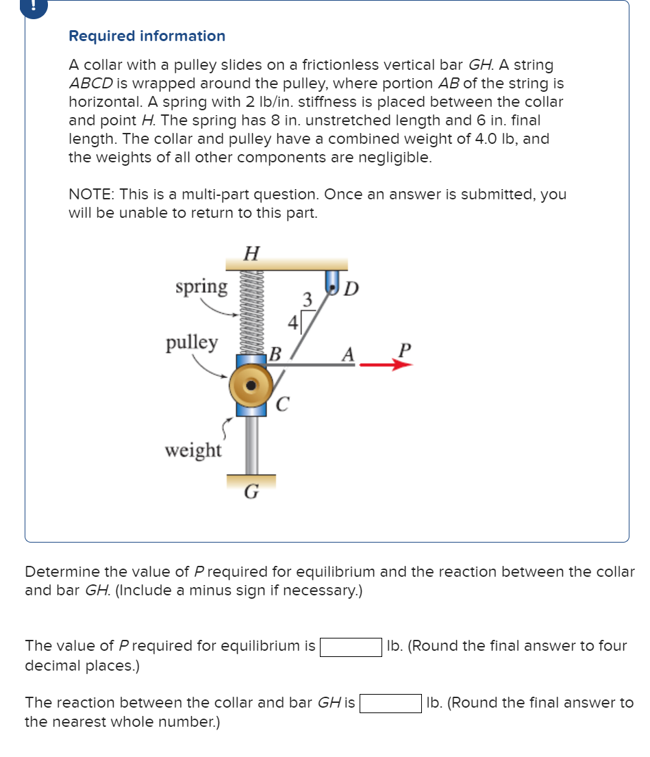 Solved Required information A collar with a pulley slides on | Chegg.com