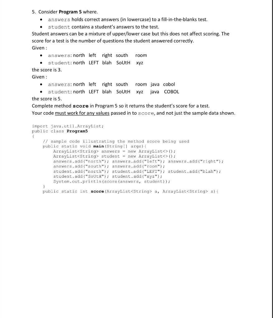 Solved 5. Consider Program 5 where. answers holds correct | Chegg.com