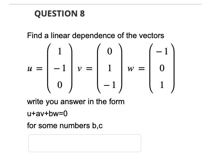 Solved Find a linear dependence of the vectors | Chegg.com