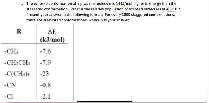 Solved 1. The eclipsed conformation of a propane molecule is | Chegg.com
