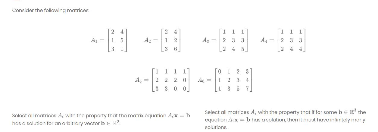 Solved Consider the following matrices: [2 41 A1 = 15 (3 1 | Chegg.com