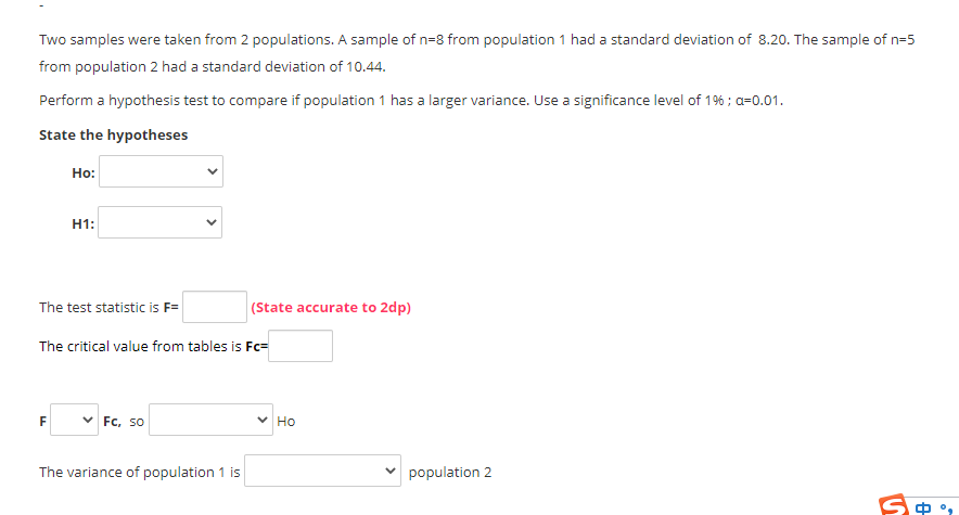 Solved Two samples were taken from 2 populations. A sample | Chegg.com