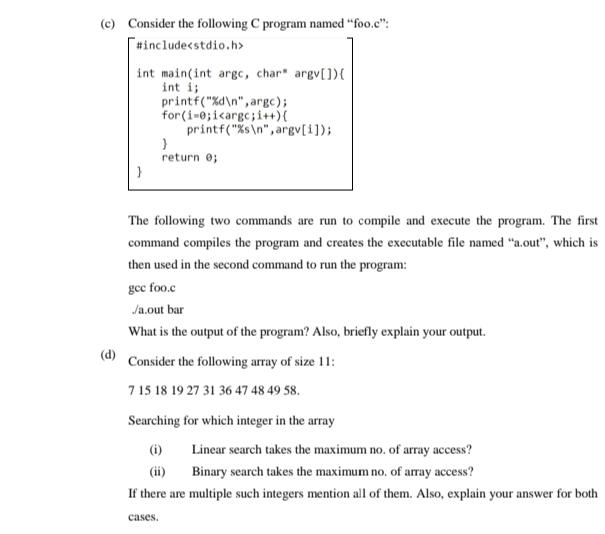 Solved (c) Consider the following program named "foo.c": | Chegg.com
