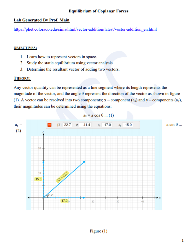 Equilibrium of Coplanar Forces Lab Generated By Prof. | Chegg.com