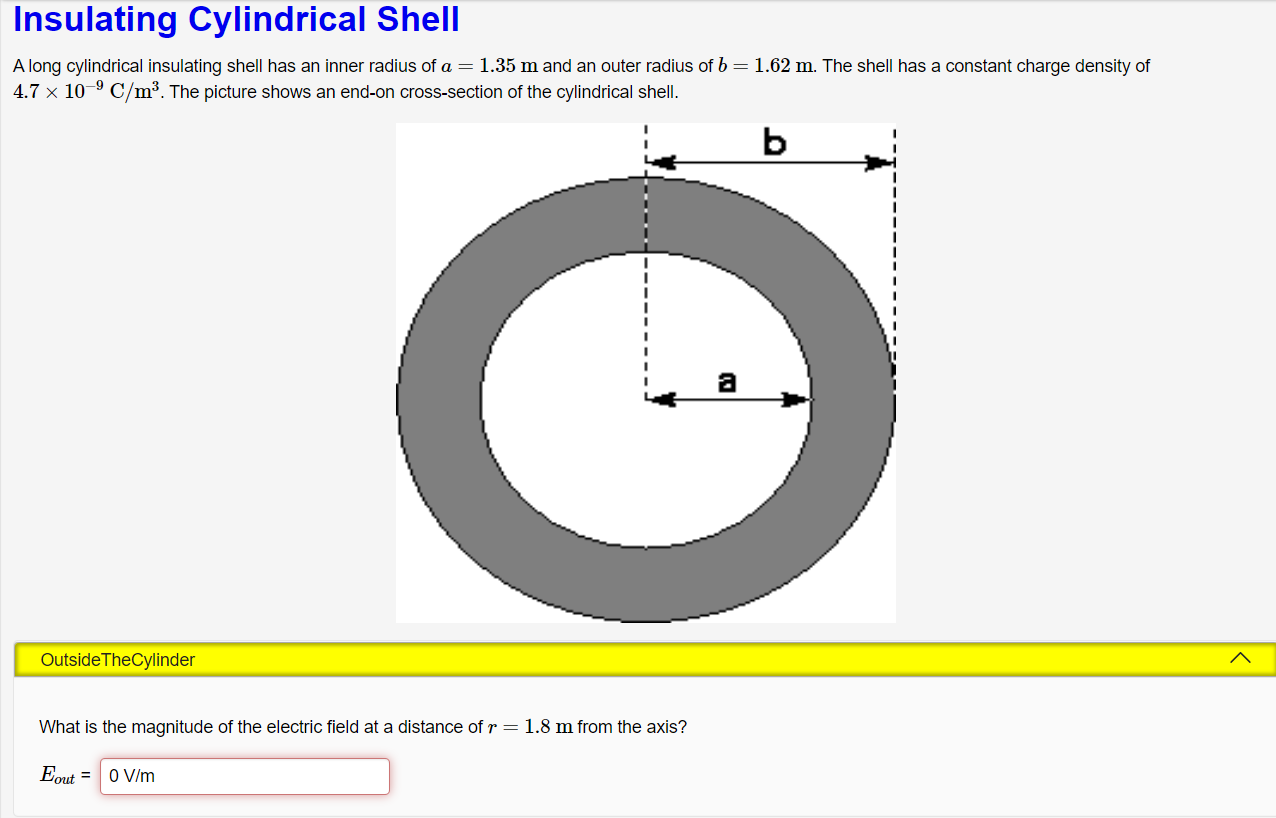 Solved A long cylindrical insulating shell has an inner | Chegg.com