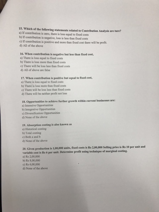 Solved Mcqs 1 Fixed Expenses Decrease Per Unit With The 6051