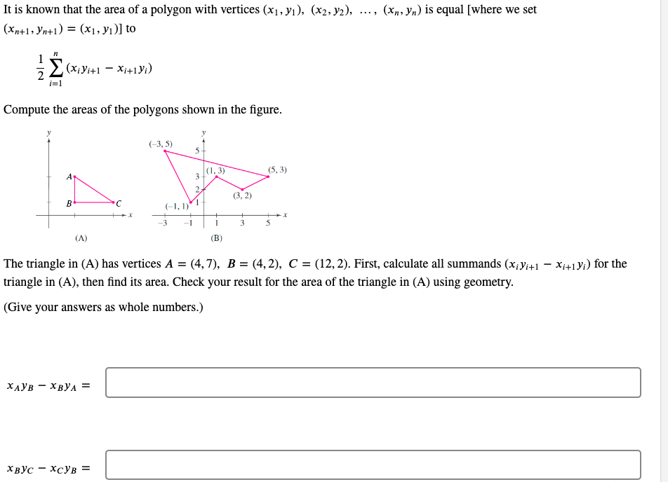 Solved It is known that the area of a polygon with vertices | Chegg.com