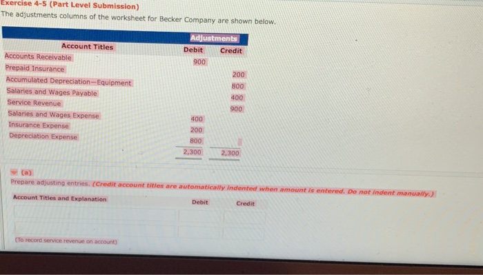 Solved Exercise 4-5 (Part Level Submission) The adjustments | Chegg.com