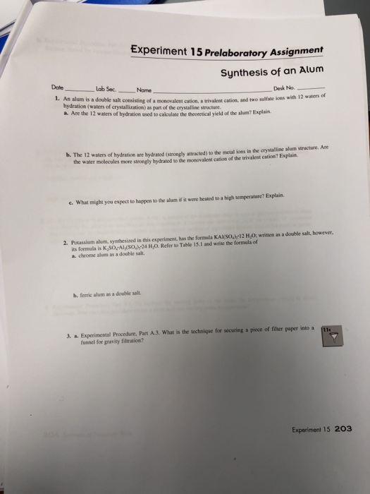 Solved Experiment 15 Prelaboratory Assignment Synthesis of | Chegg.com