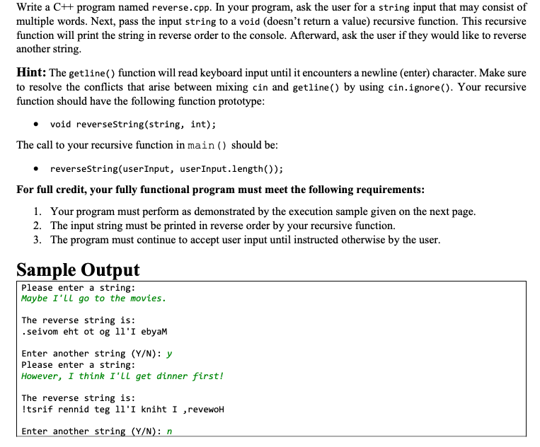 Solved Write a CH program named reverse.cpp. In your | Chegg.com