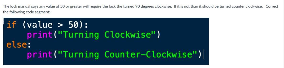 Solved The lock manual says any value of 50 or greater will | Chegg.com