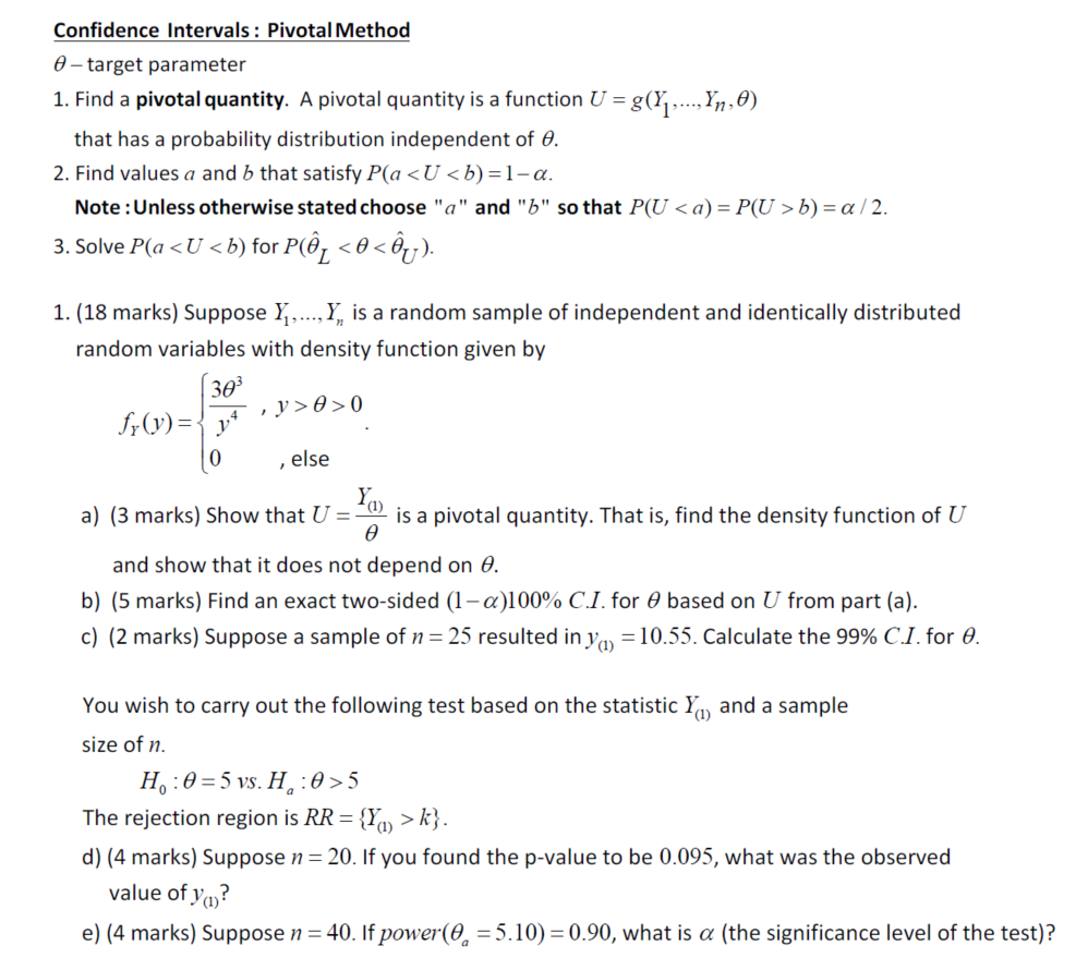 Solved Confidence Intervals : Pivotal Method 0-target | Chegg.com