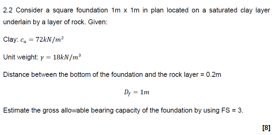 Solved 2.2 Consider a square foundation 1m x 1m in plan | Chegg.com