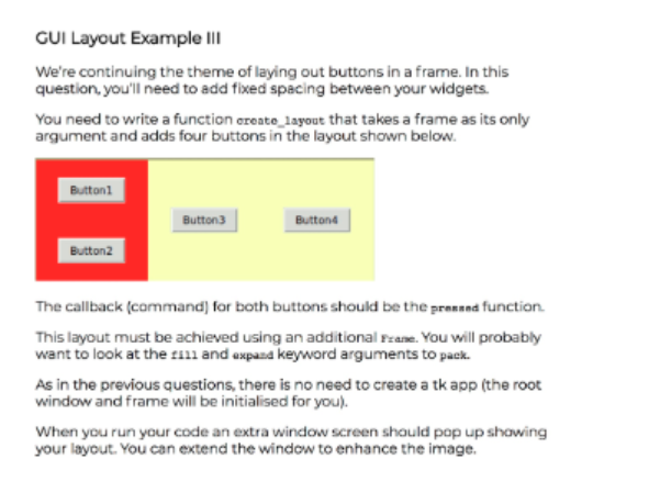 Solved 1 import tkinter as tk Button1 GUI Layout Example III | Chegg.com