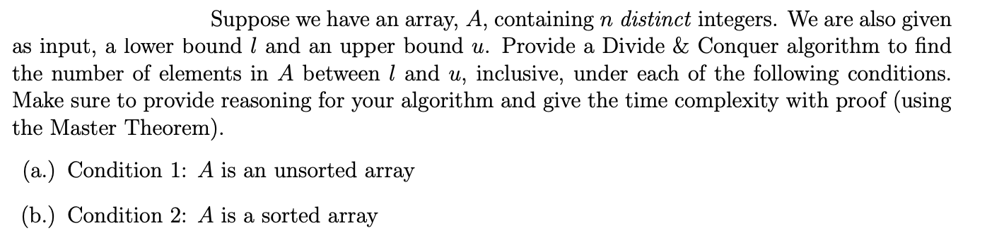 Solved Suppose we have an array, A, containing n distinct | Chegg.com