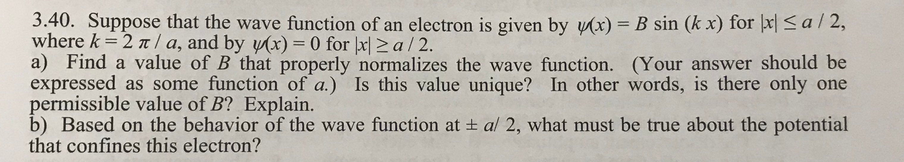 Solved 3.40. Suppose that the wave function of an electron | Chegg.com