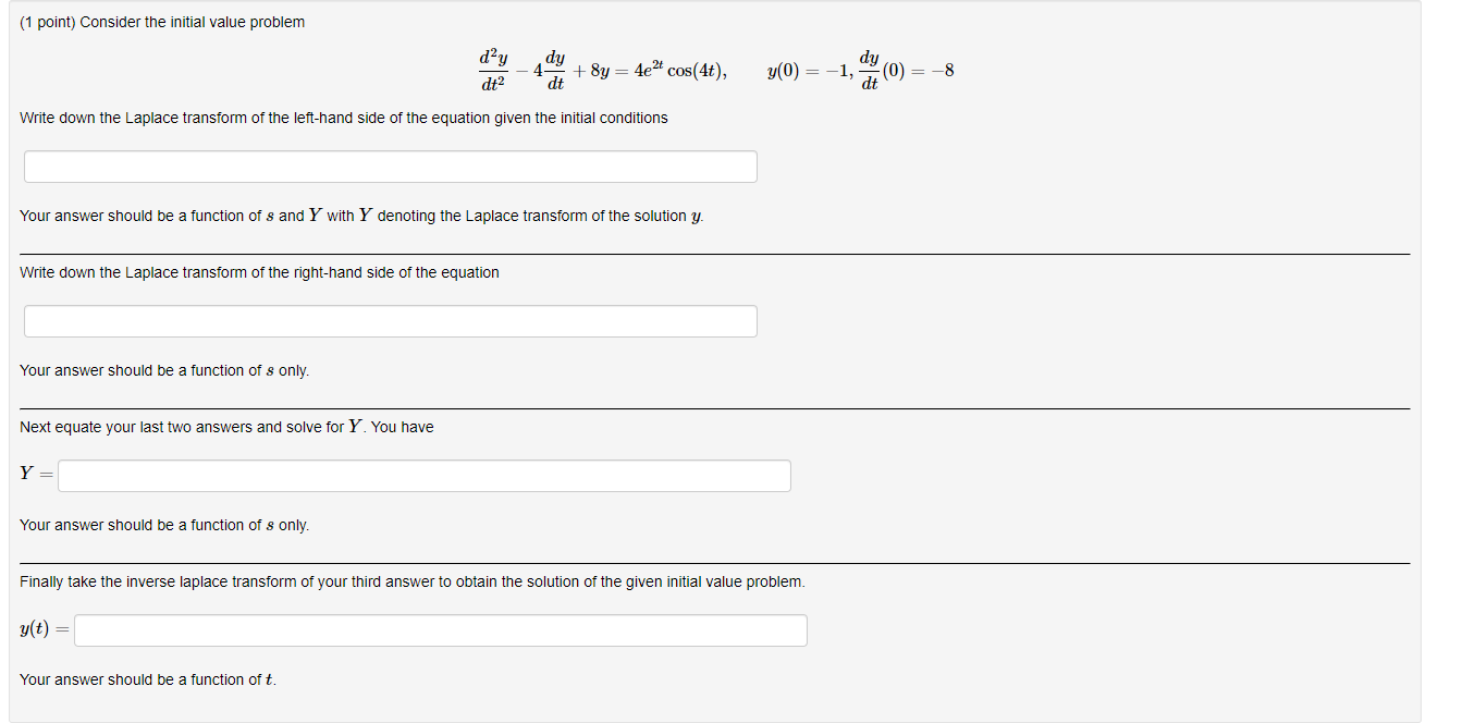 Solved (1 point) Consider the initial value problem dạy dt2 | Chegg.com