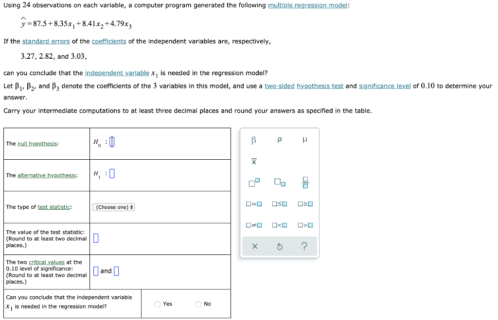 Solved Using 24 observations on each variable, a computer | Chegg.com
