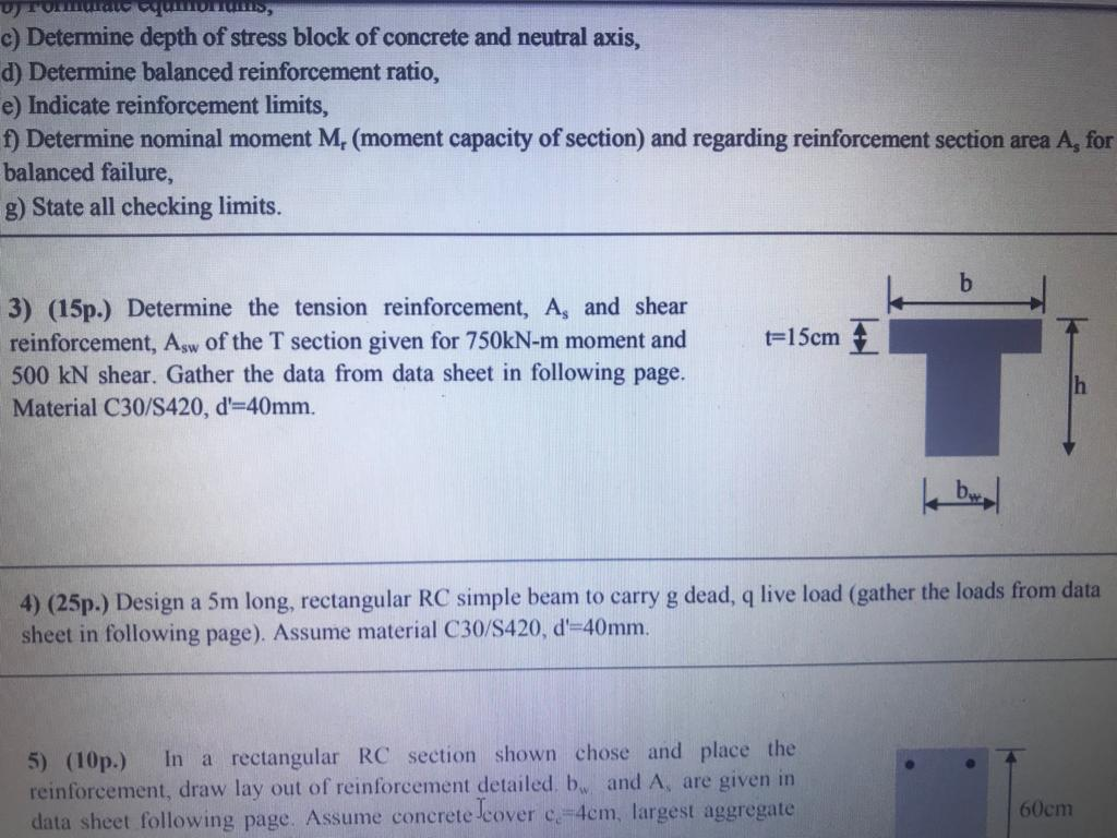 3 -Determine the tension reinforcement, As and shear | Chegg.com