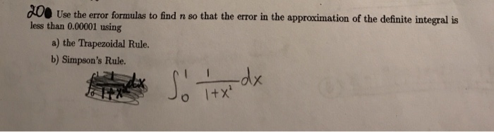 Solved Use the error formulas to find n so that the error in | Chegg.com