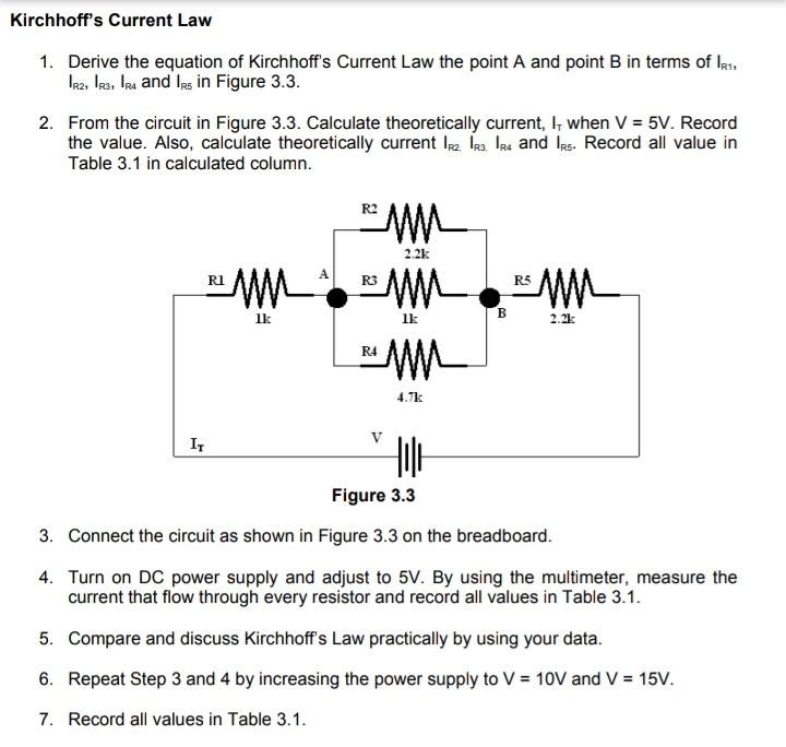 Solved Kirchhoff's Current Law 1. Derive the equation of | Chegg.com