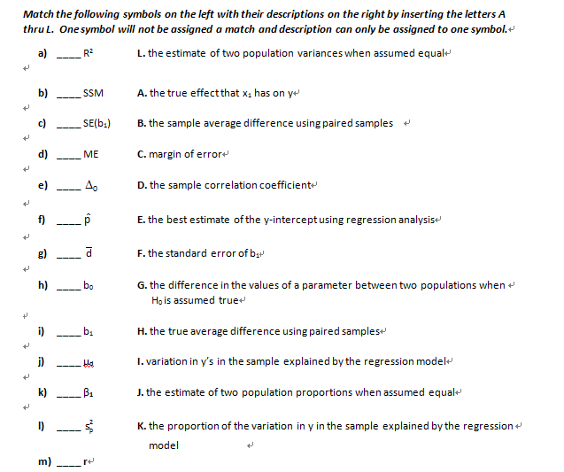 Solved Match the following symbols on the left with their | Chegg.com