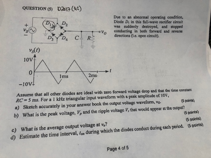Solved QUESTION (5) D1 (62) Due to an abnormal operating | Chegg.com