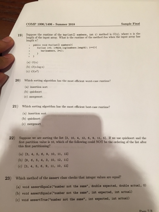 Solved COMP 1006/1406- Summer 2018 Sample Final 17) Which of | Chegg.com