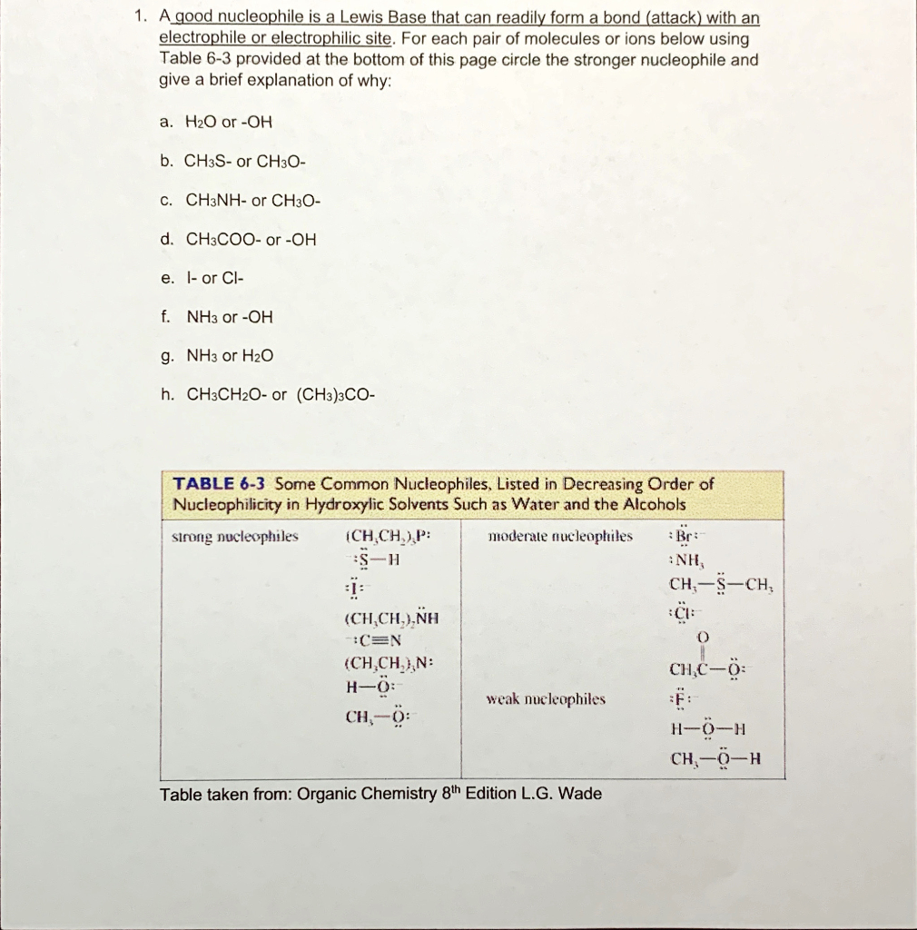 Solved 1. A good nucleophile is a Lewis Base that can | Chegg.com
