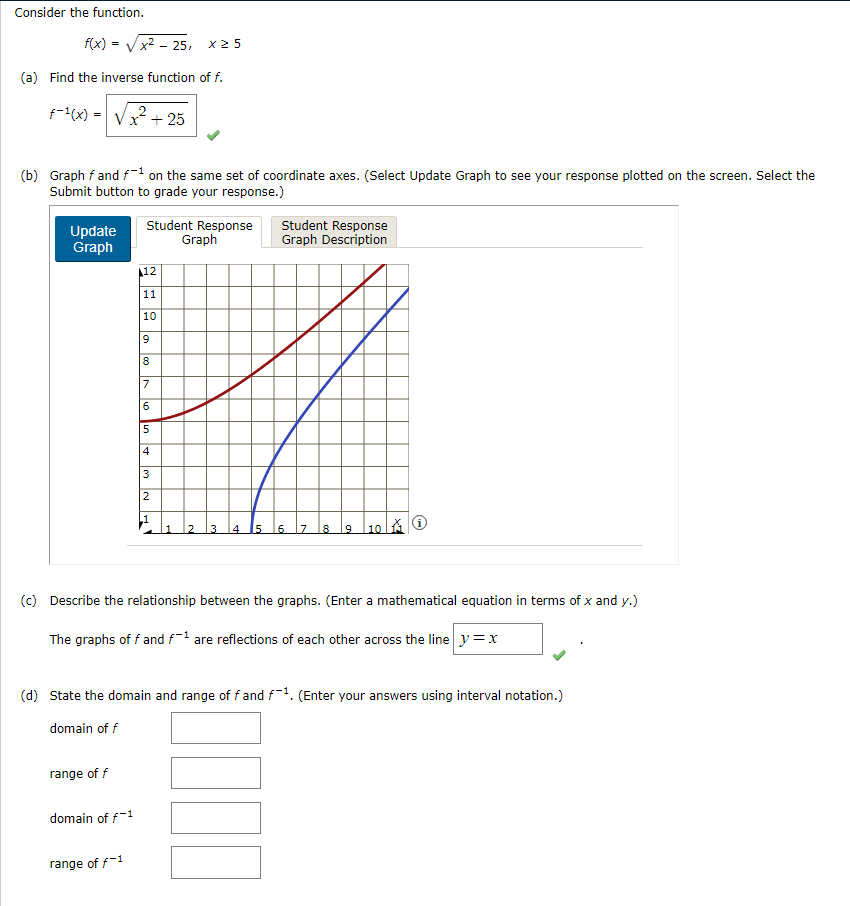 Solved Consider the function. f(x)=x2−25,x≥5 (a) Find the | Chegg.com