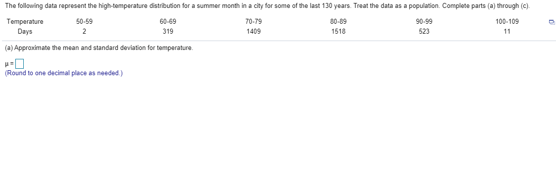 Solved The following data represent the high-temperature | Chegg.com