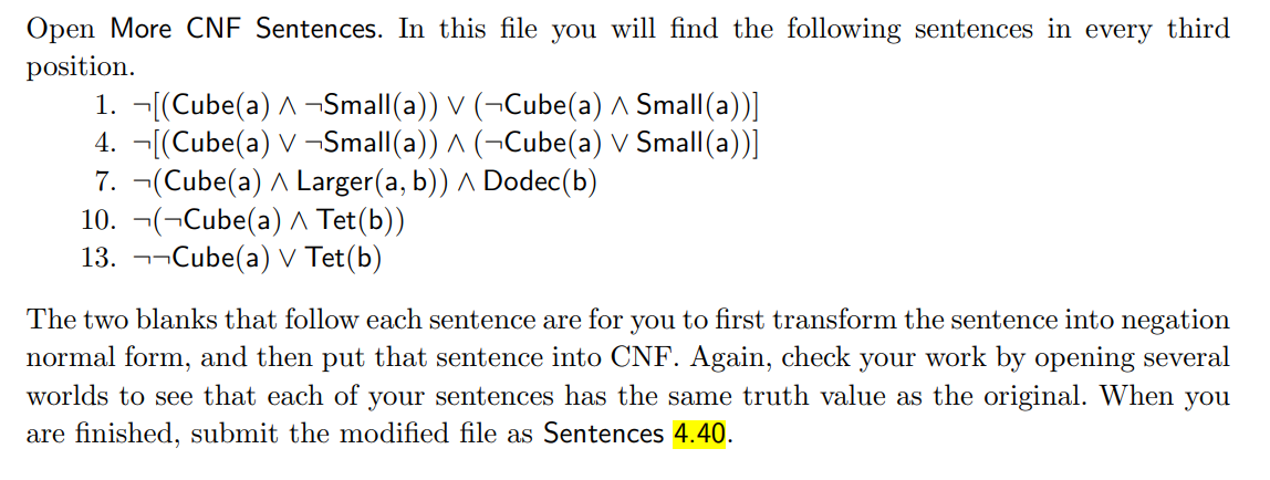 Solved ***Please put each sentence in negation normal form | Chegg.com