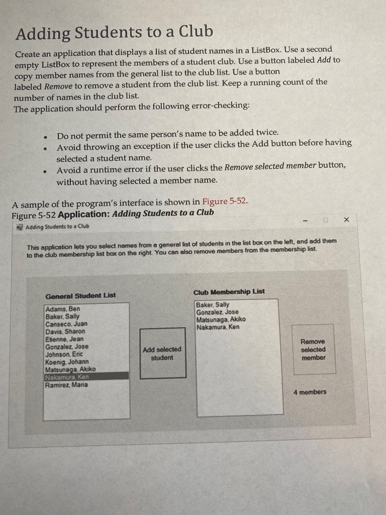 Solved Adding Students to a Club Create an application that | Chegg.com
