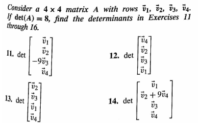 Solved II. det Consider a 4 x 4 matrix A with rows 71, 72, | Chegg.com