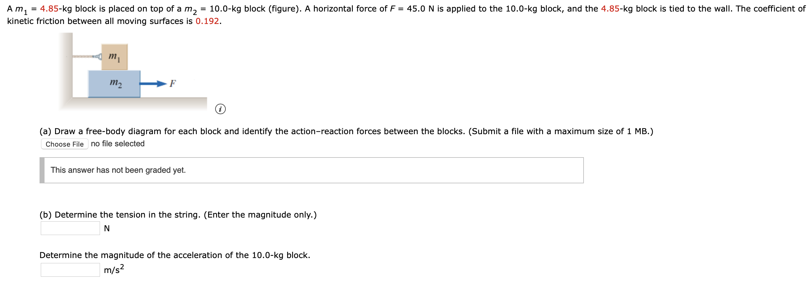 Solved Am, = 4.85-kg block is placed on top of a m, = | Chegg.com