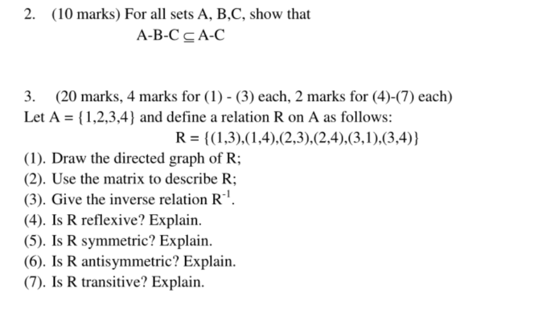 Solved 2. (10 marks) For all sets A, B,C, show that A-B-C | Chegg.com
