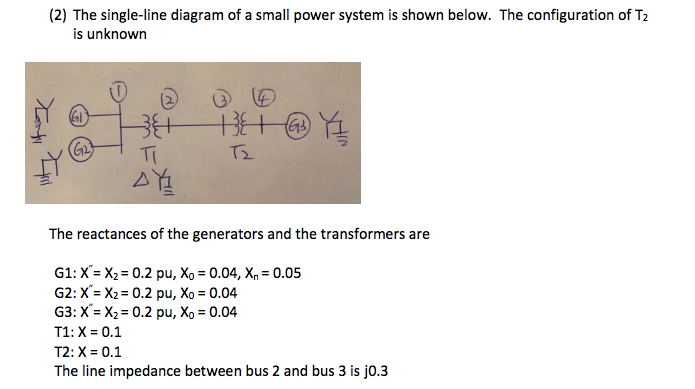 Solved (2) The single-line diagram of a small power system | Chegg.com
